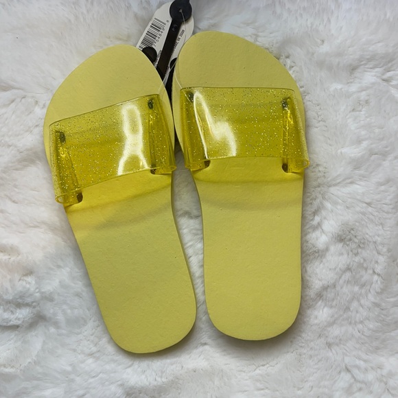 Juncture | Shoes | Flip Flops Slip On Yellow Clear With Glitter | Poshmark